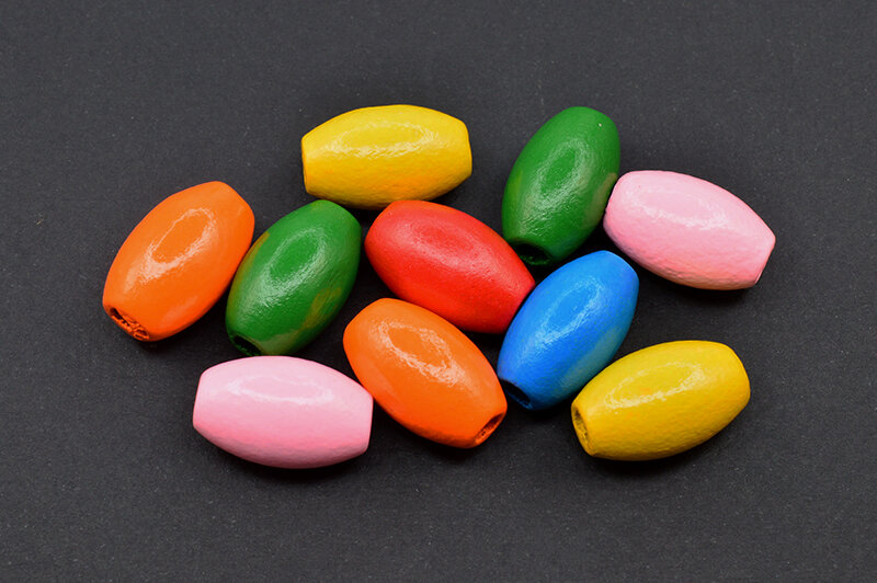 Бусины деревянные овальные 19х12мм, отверстие 4мм, ассорти цветов, 539-011, 10шт