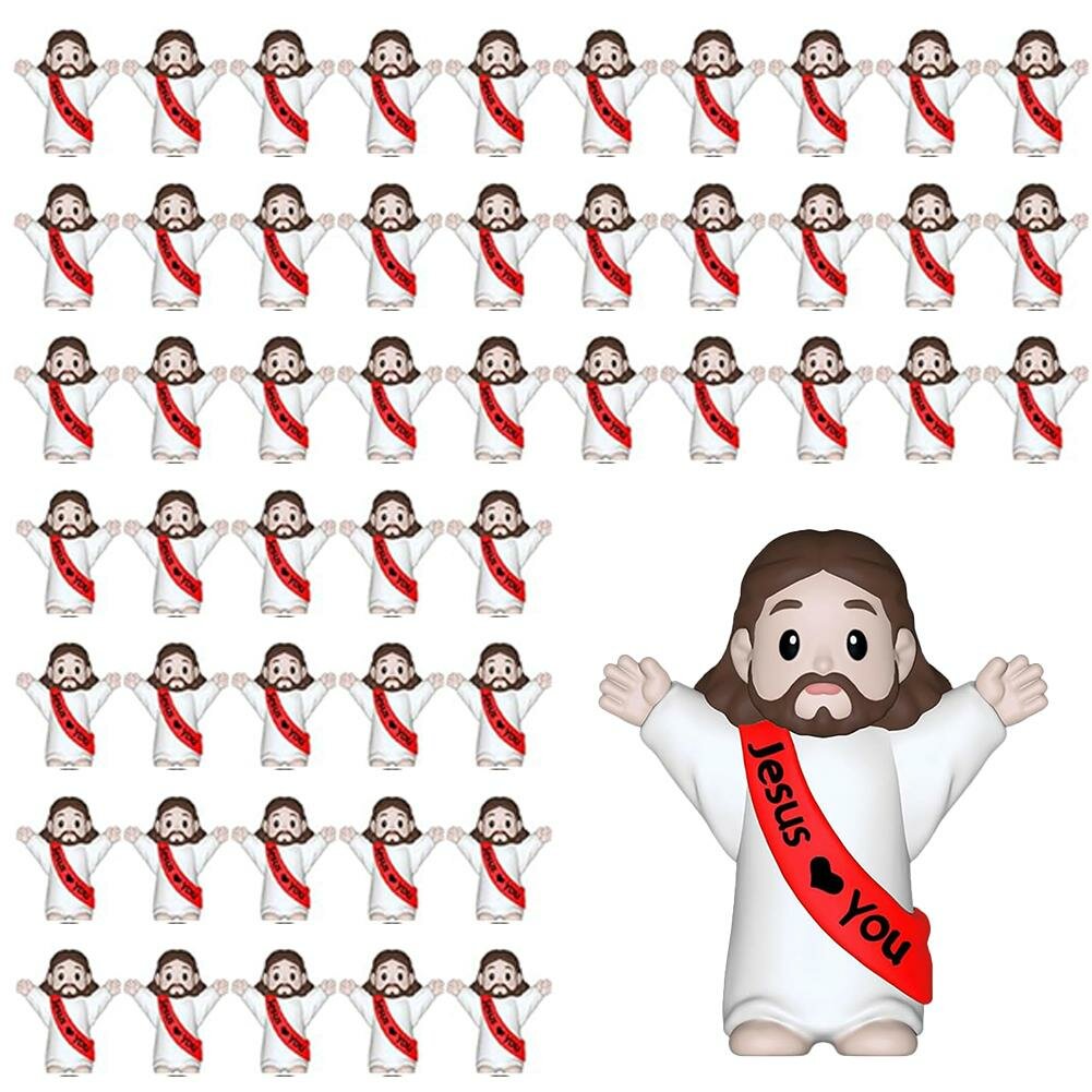 50 маленьких фигурок Иисуса, миниатюрные фигурки Иисуса - крошечные статуэтки для наполнения пасхальных яиц, религиозные подарки, вечеринки, подарки на крестины, разноцветные миниатюрные украшения, фигурки для игры в прятки.
