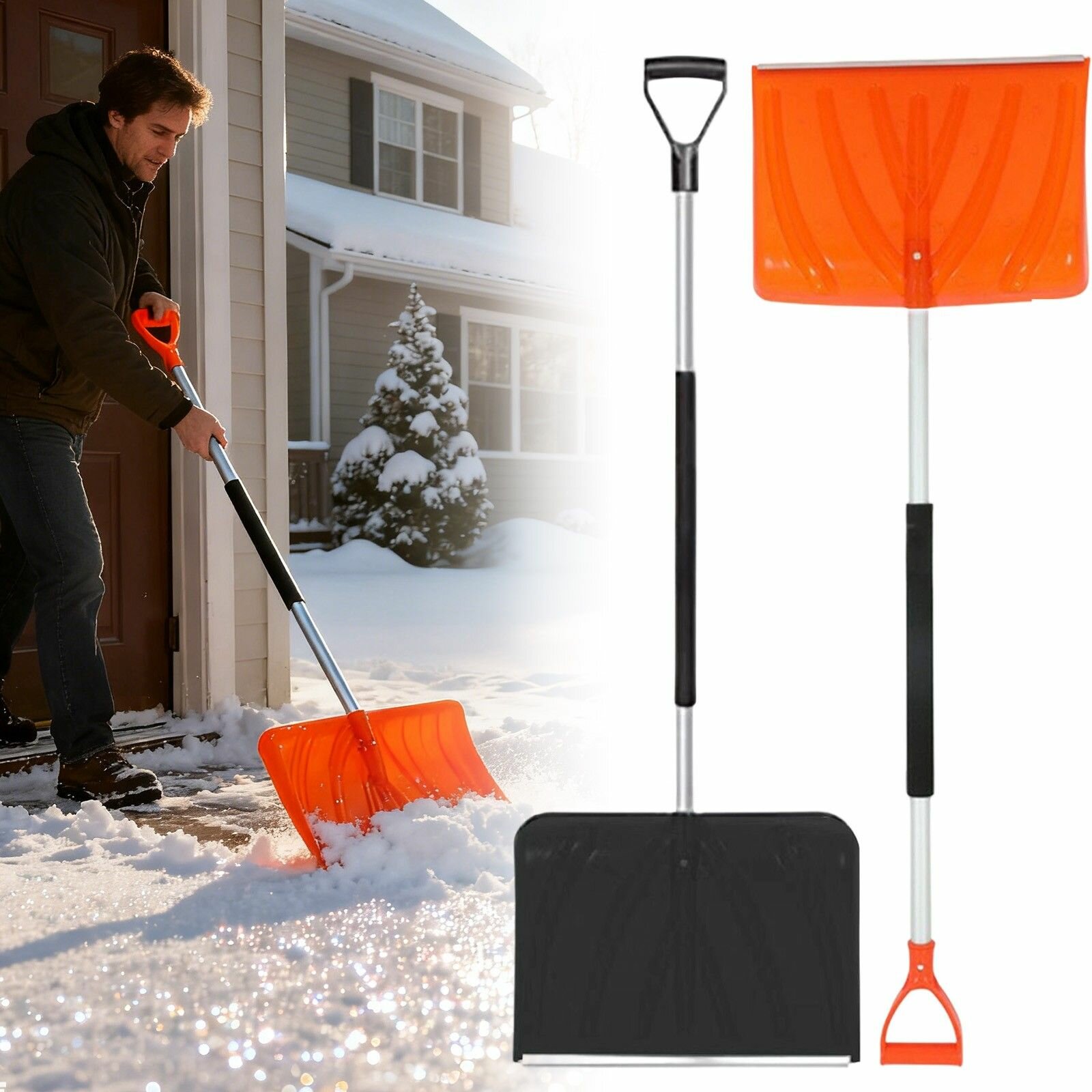 Снегоуборочная лопата разборная 136 см, алюминиевая, легкая и прочная для дачи и тротуара