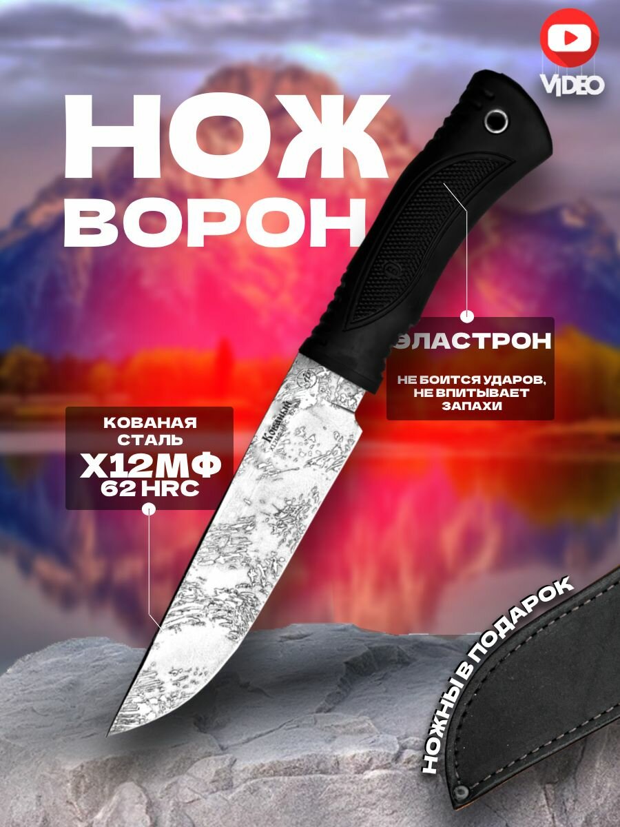 Нож разделочный "Ворон", сталь Х12МФ, рукоять Эластрон