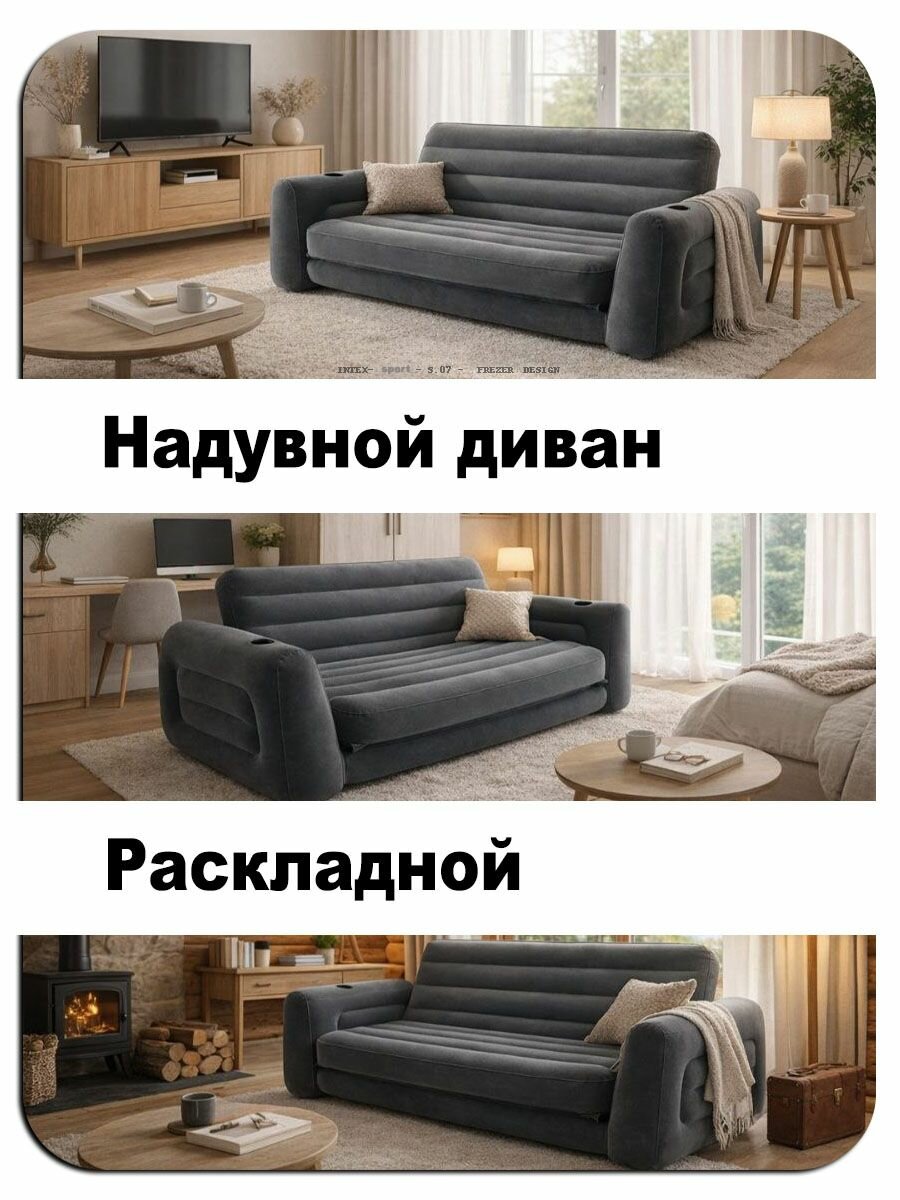 Надувной диван трансформер двухместный 66552 Intex