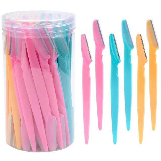 30 бритв для бровей в бутылке, с коробкой для хранения, триммер для бровей, бритва для удаления волос, безопасное лезвие, инструменты для подравнивания.