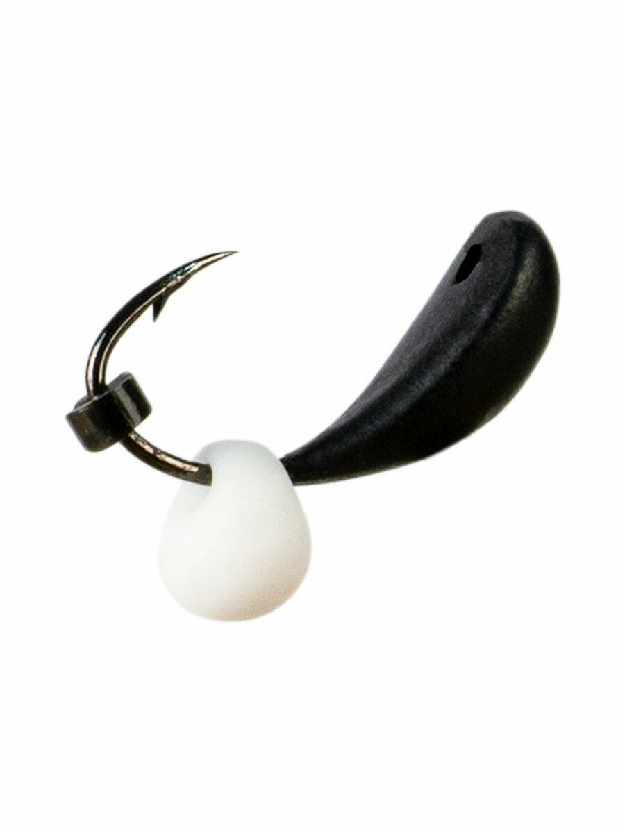 Мормышка безнасадочная (безмотылка) для летней и зимней рыбалки Пиявка Клепсина "Левша-НН", 0,4 г, Drops белый, крючок Kumho №4, чёрный / 3 шт.