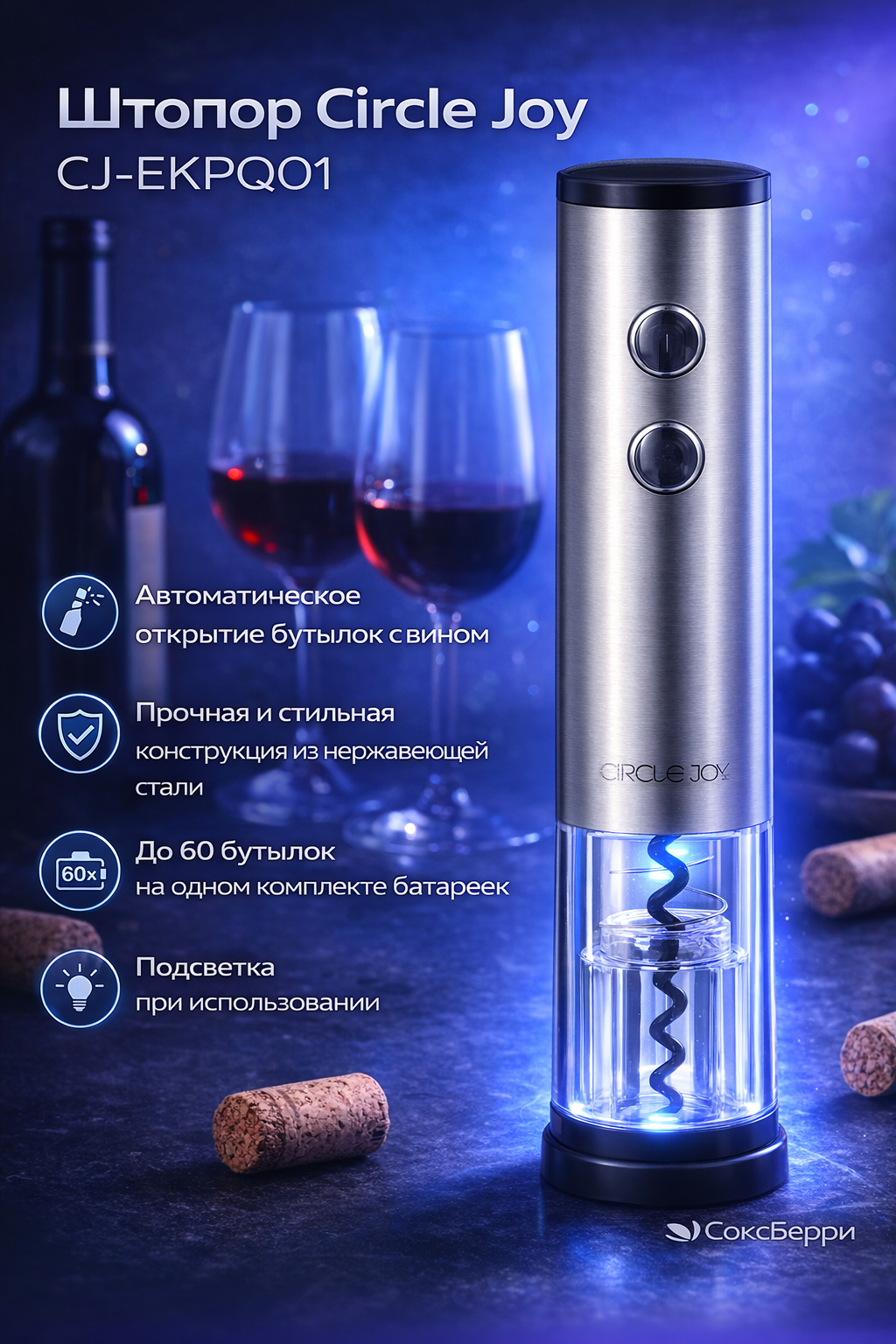 Штопор Circle Joy Electric Wine Opener CJ-EKPQ01 электрический, серебристый