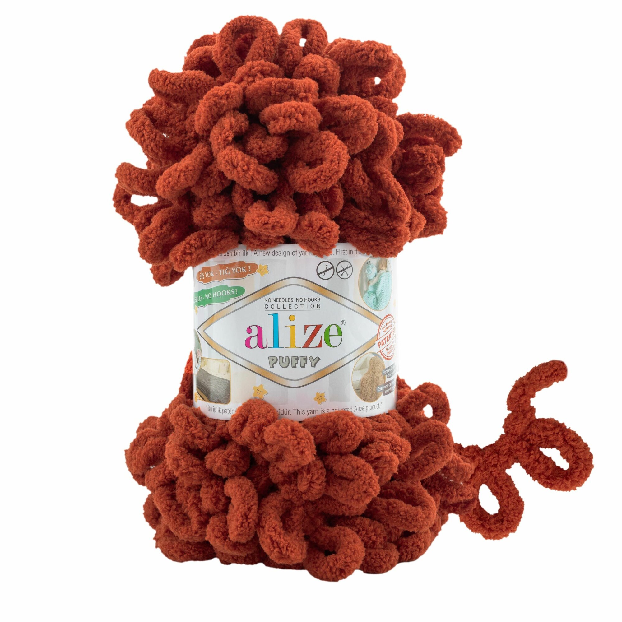 Пряжа для вязания Puffy Alize 4 мотка (9 м, 100 гр), цвет 36 терракот