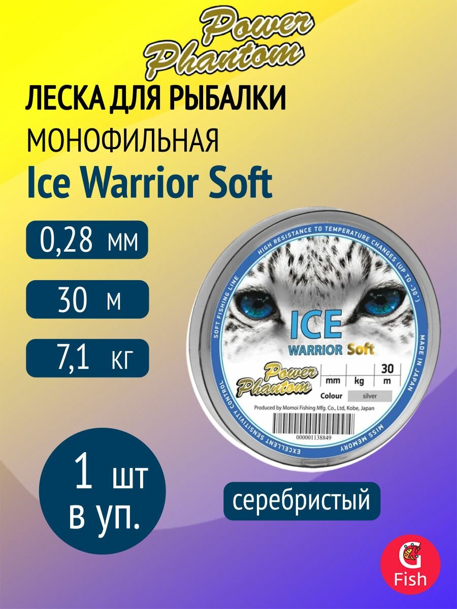 Леска Power Phantom Ice Warrior SOFT SILVER 0,28mm, 7,1kg 30m, 1 штука