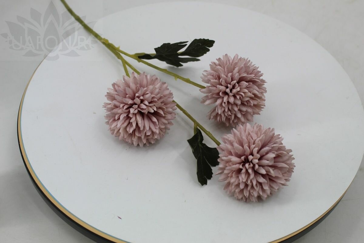 Искусственные цветы для декора интерьера Хризантема шарик сиреневая 50 см 3 ветки