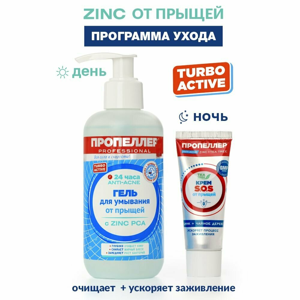 Пропеллер Гель для умывания 200мл + Крем от прыщей с Цинком 20мл