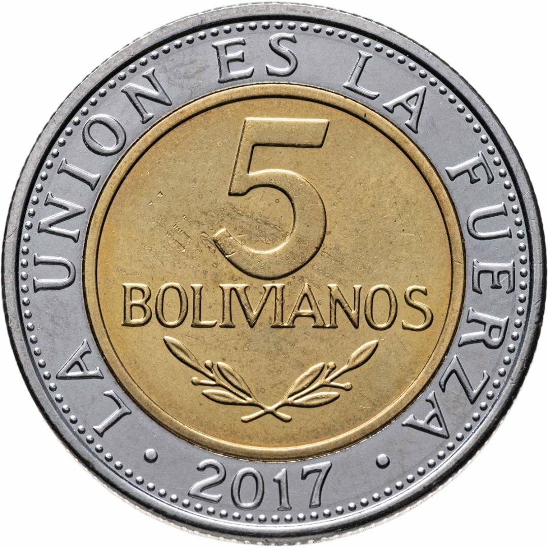 Боливия 5 боливиано bolivianos 2017, Биметалл, в сохранности AU