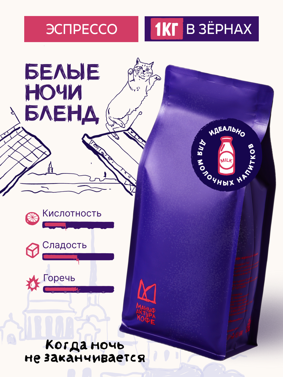 Кофе в зёрнах Мануфактура Кофе Белые ночи 1000 г