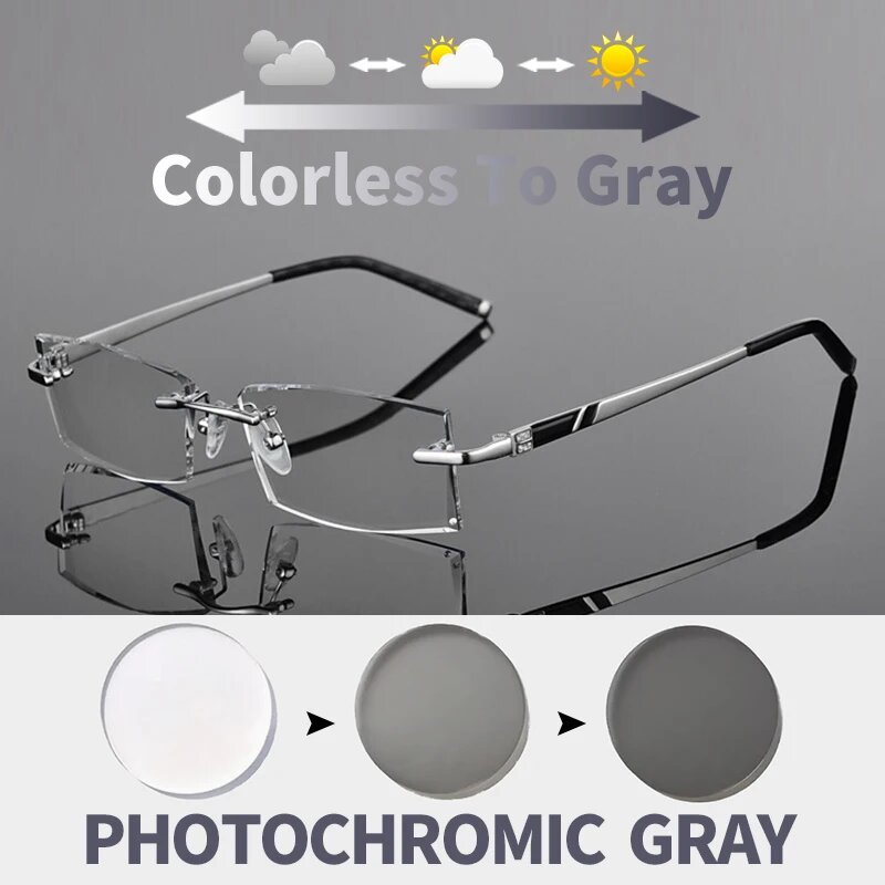SHOWYES Очки без оправы Серые -2.75, Silver-Photo Gray
