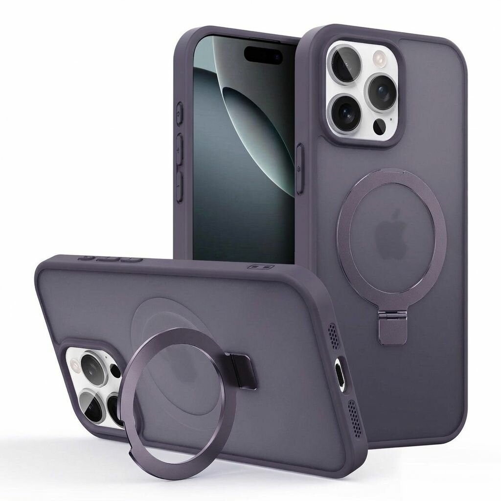 Чехол для iPhone 15 Pro Max Soft-Touch с кольцом-подставкой и поддержкой MagSafe фиолетовый