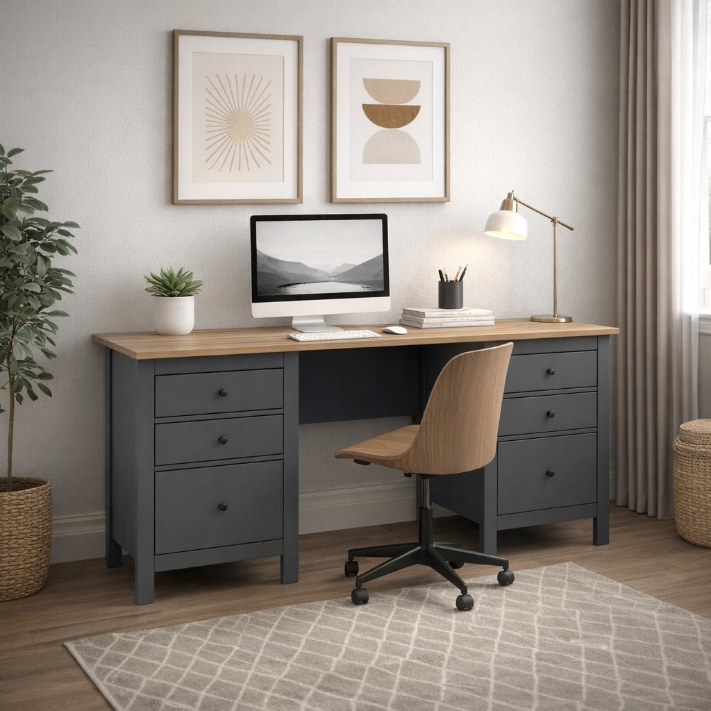 Письменный стол икеа "Серый ясень", с двумя тумбами, ЛДСП, 161x56x76 см