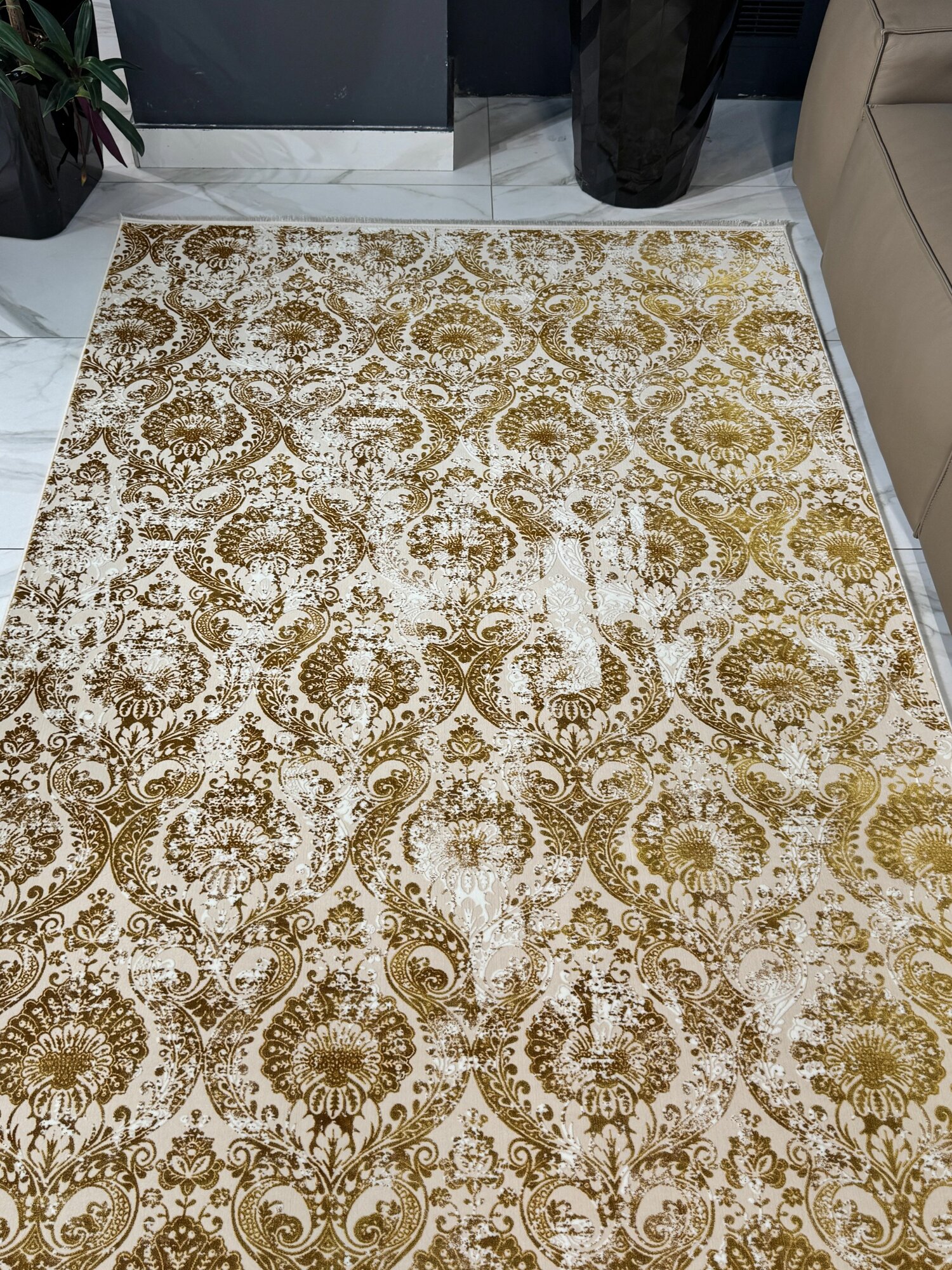 Ковер прямоугольный высокоплотный натуральный PREMIUM-коллекции иранский дизайнерский 1,5 х 2,25 м, шёлк и хлопок, шёлковый блеск, размер 150 на 225 см высокого качества