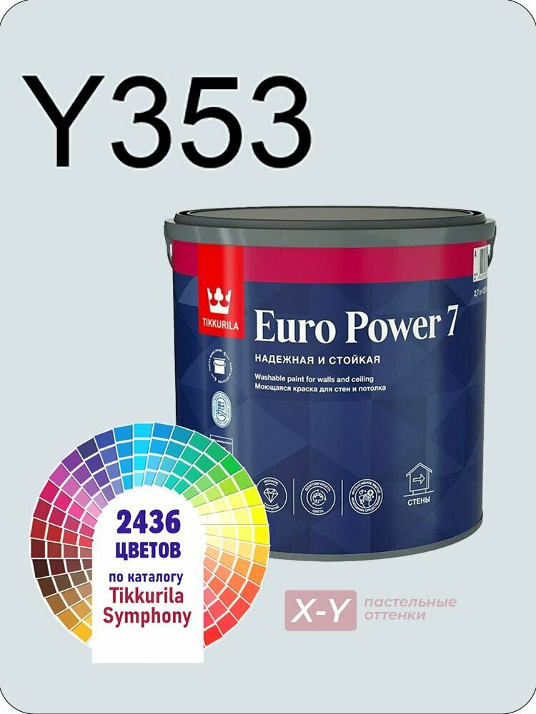 Краска для стен и потолков Tikkurila Euro Power 2,7л. пастельные оттенки Y353