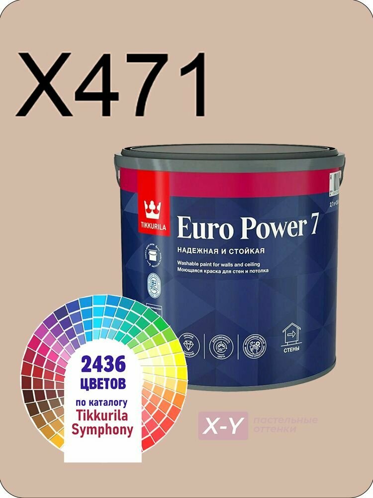 Краска для стен и потолков Tikkurila Euro Power 2,7л. пастельные оттенки X471