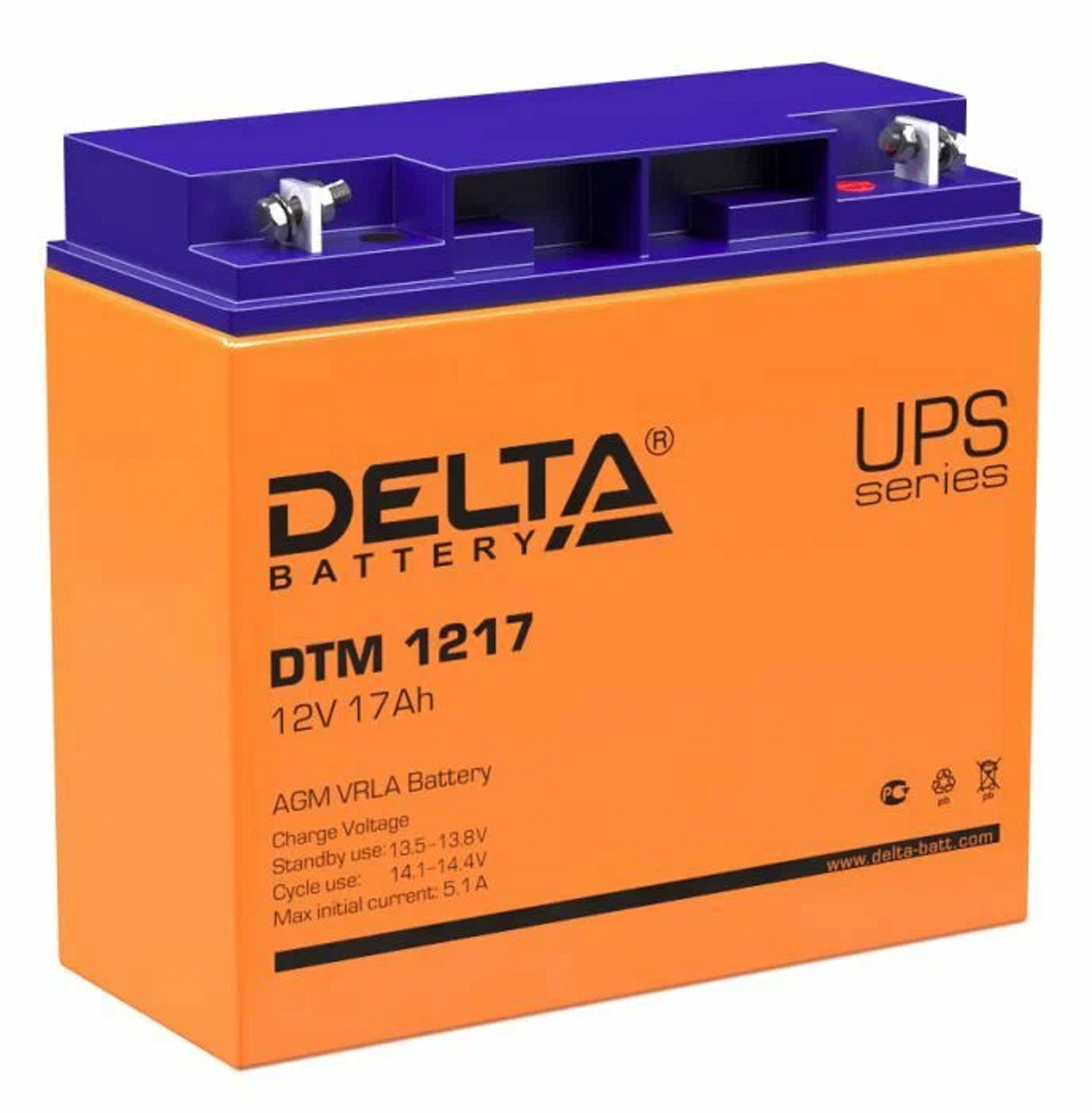 Аккумуляторная батарея Дельта Battery DTM, 12 В, 17Ач, оранжевый