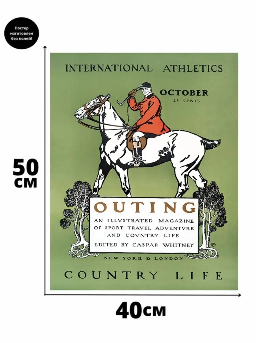 Постер лошадь конный спорт в ретро стиле