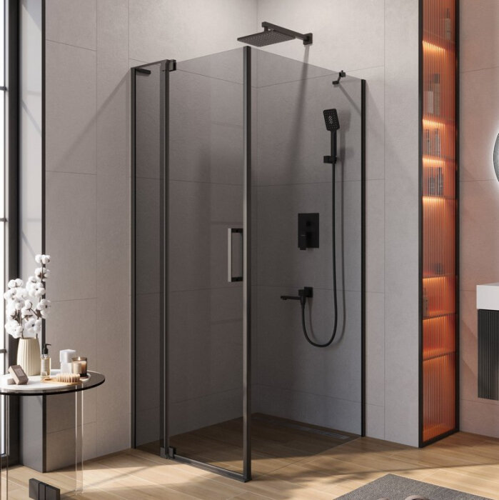 Душевой уголок Cezares Slider AH 1 100-80/90 Grigio Nero профиль черный, стекло серое