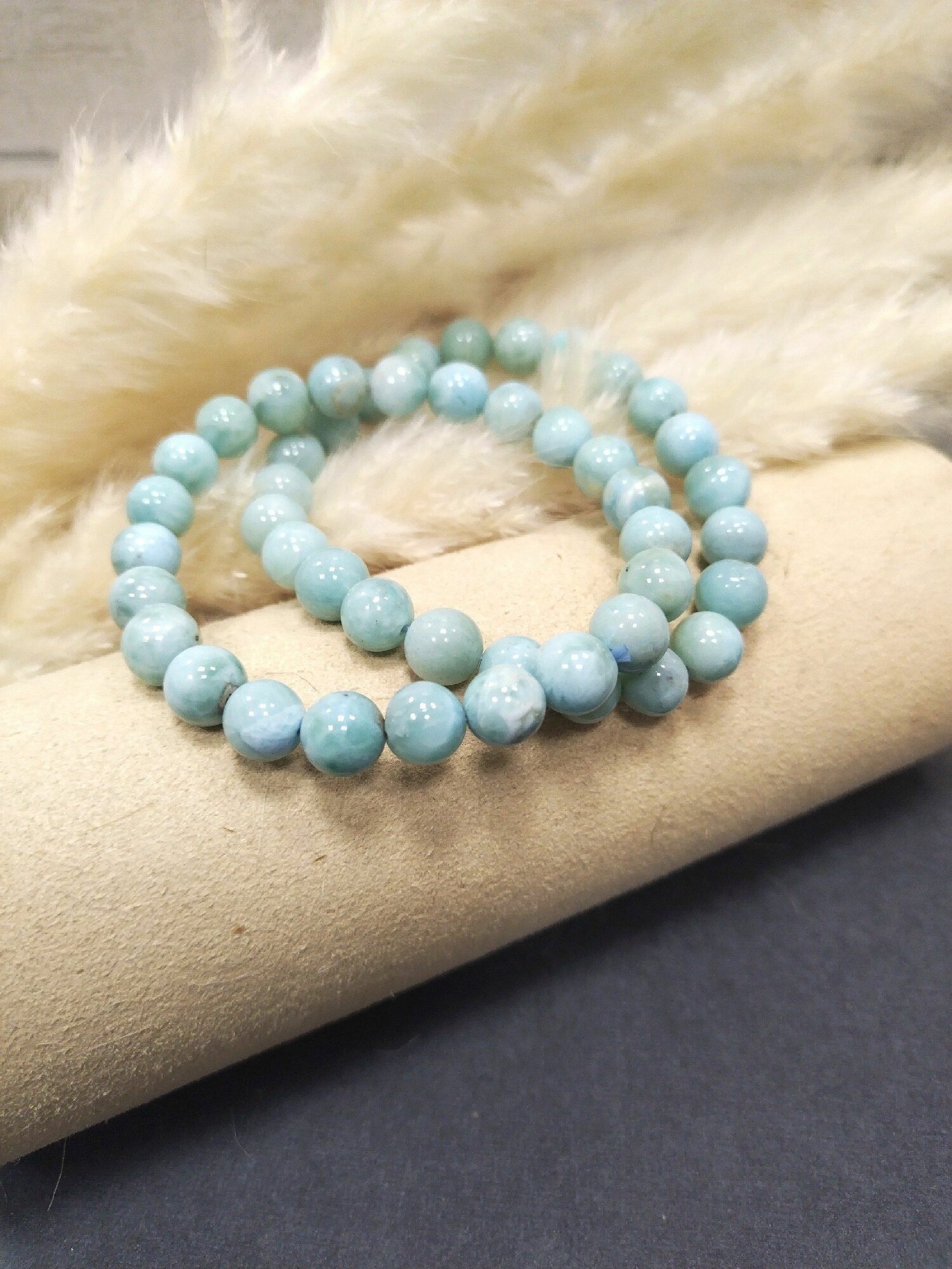 Бусины-браслет ларимар АА шар гладкий 8,0 - 8,5 мм, 22 - 23 бусины