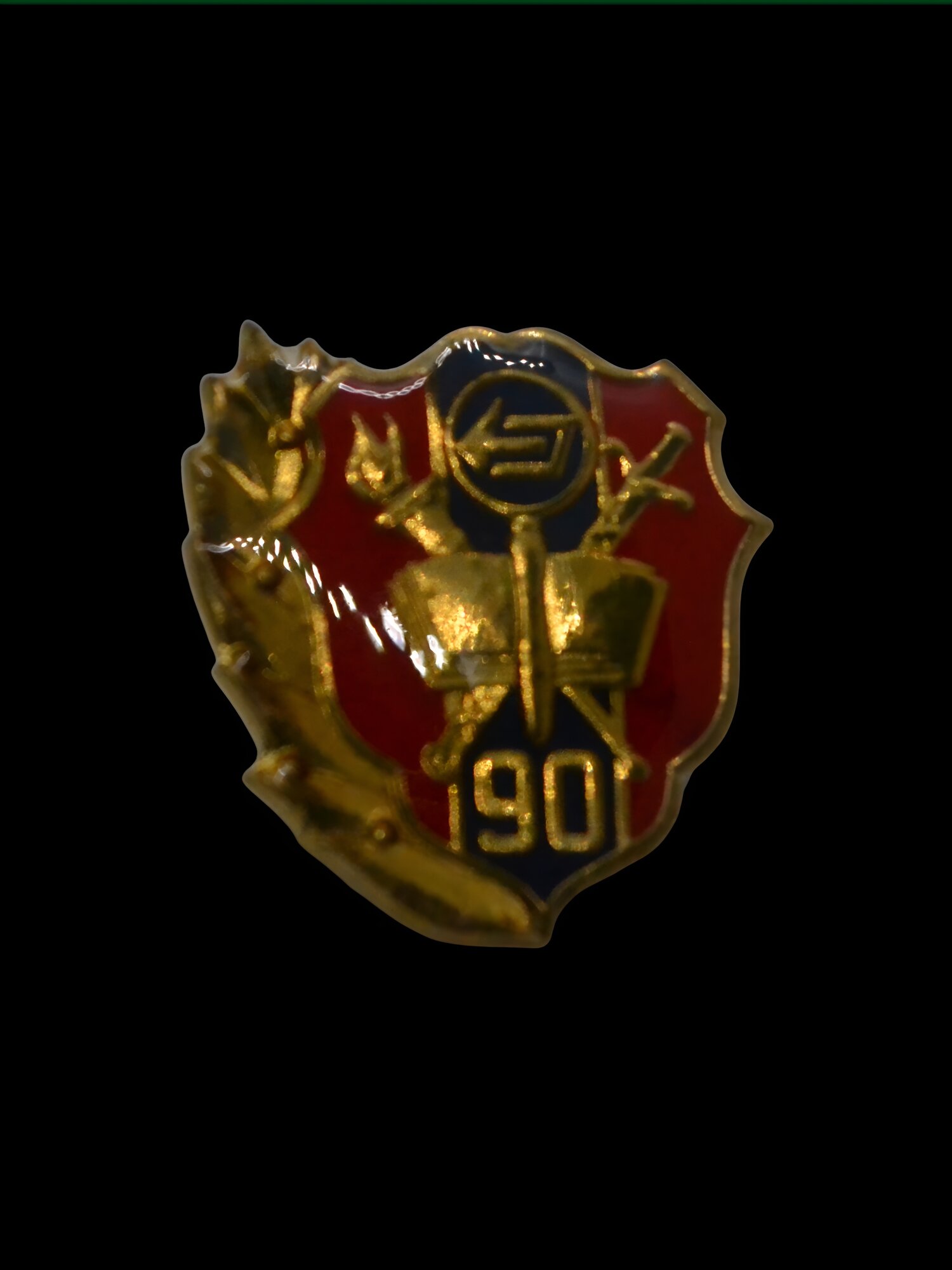 Фрачный Знак "90 лет (ЭКС МВД России) щит с ветвью (заливка смолой), тяжёлый металл, цанга