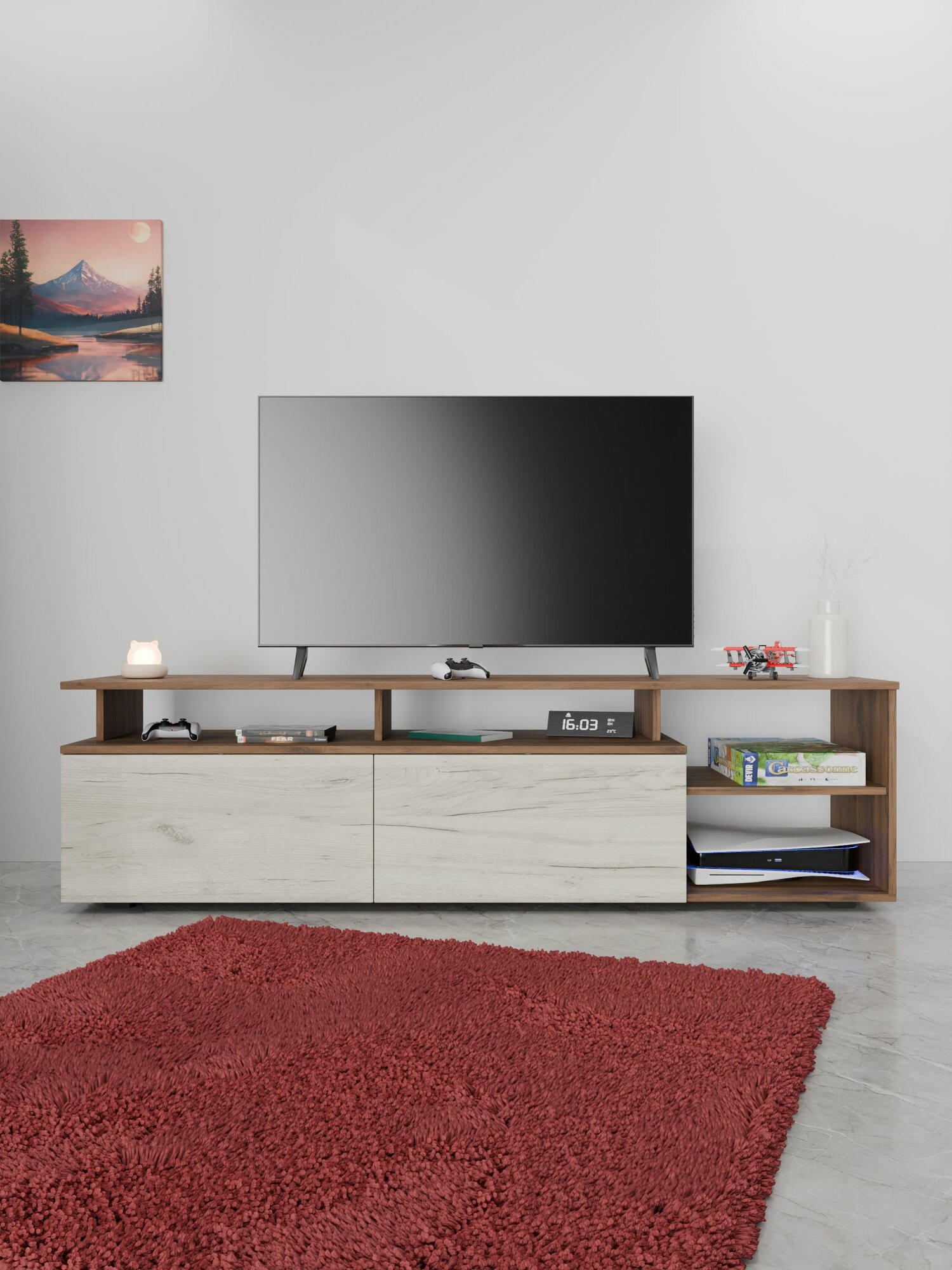 Изумлит Тумба под телевизор напольная слайд 170х47х42.2 см, дуб крафт табачный-дуб крафт белый