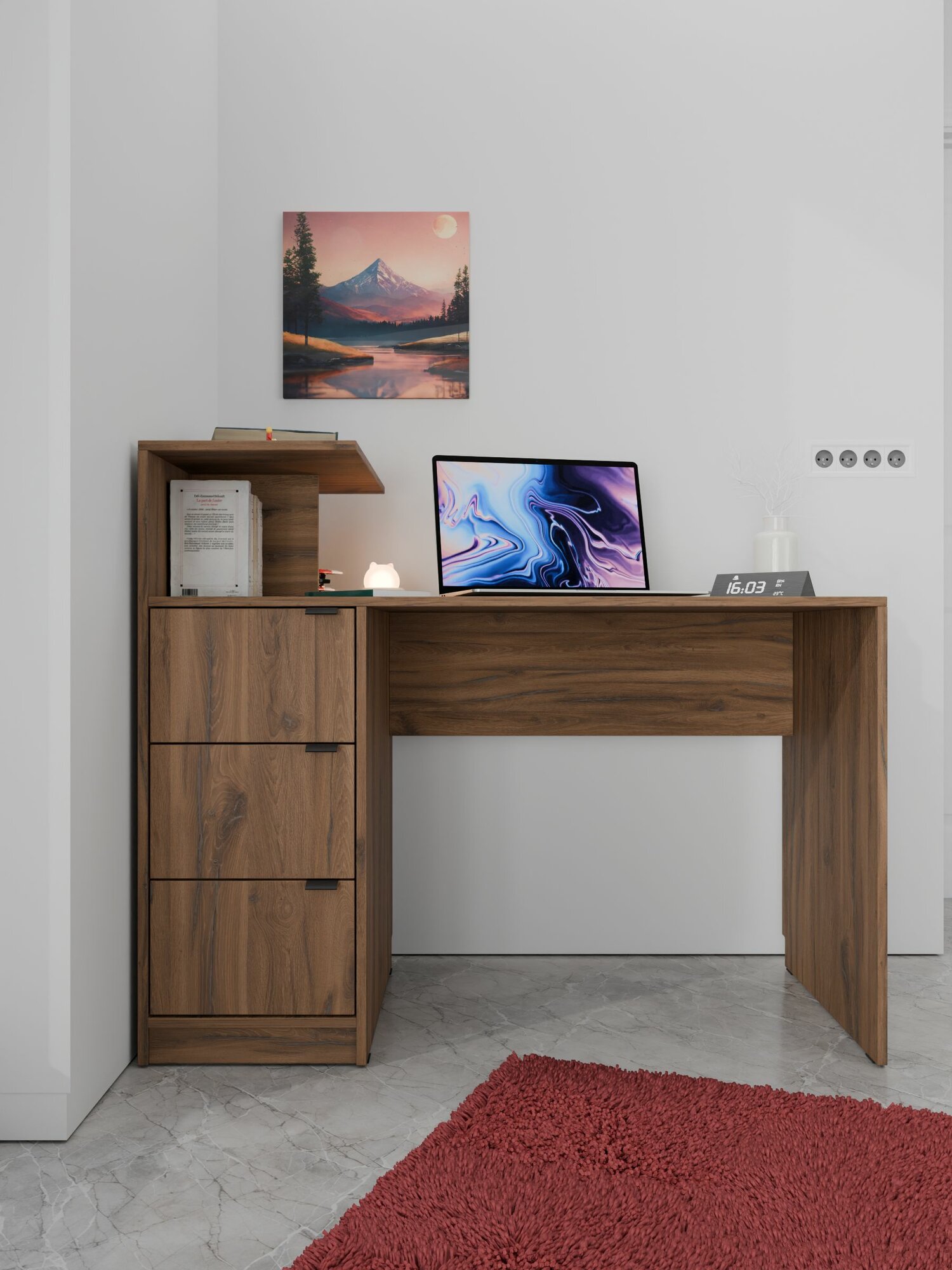 Изумлит Стол письменный с тумбой слева Практик 120х75х60.4 см, дуб крафт табачный