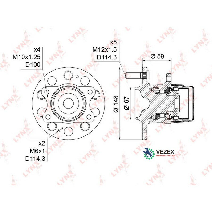 LYNXAUTO WH-1207 Ступица задняя в сборе (с ABS) подходит для HYUNDAI Sonata(YF) 2.0-2.4 09 / i40 1.6-2.0 12 / ix35 1.6-2.0 10, KIA Sportage(SL) 1.6-2.0 10 / Carens III 1.6D-2.0 07 / Optima 1.7D-2.4 10 WH-1207
