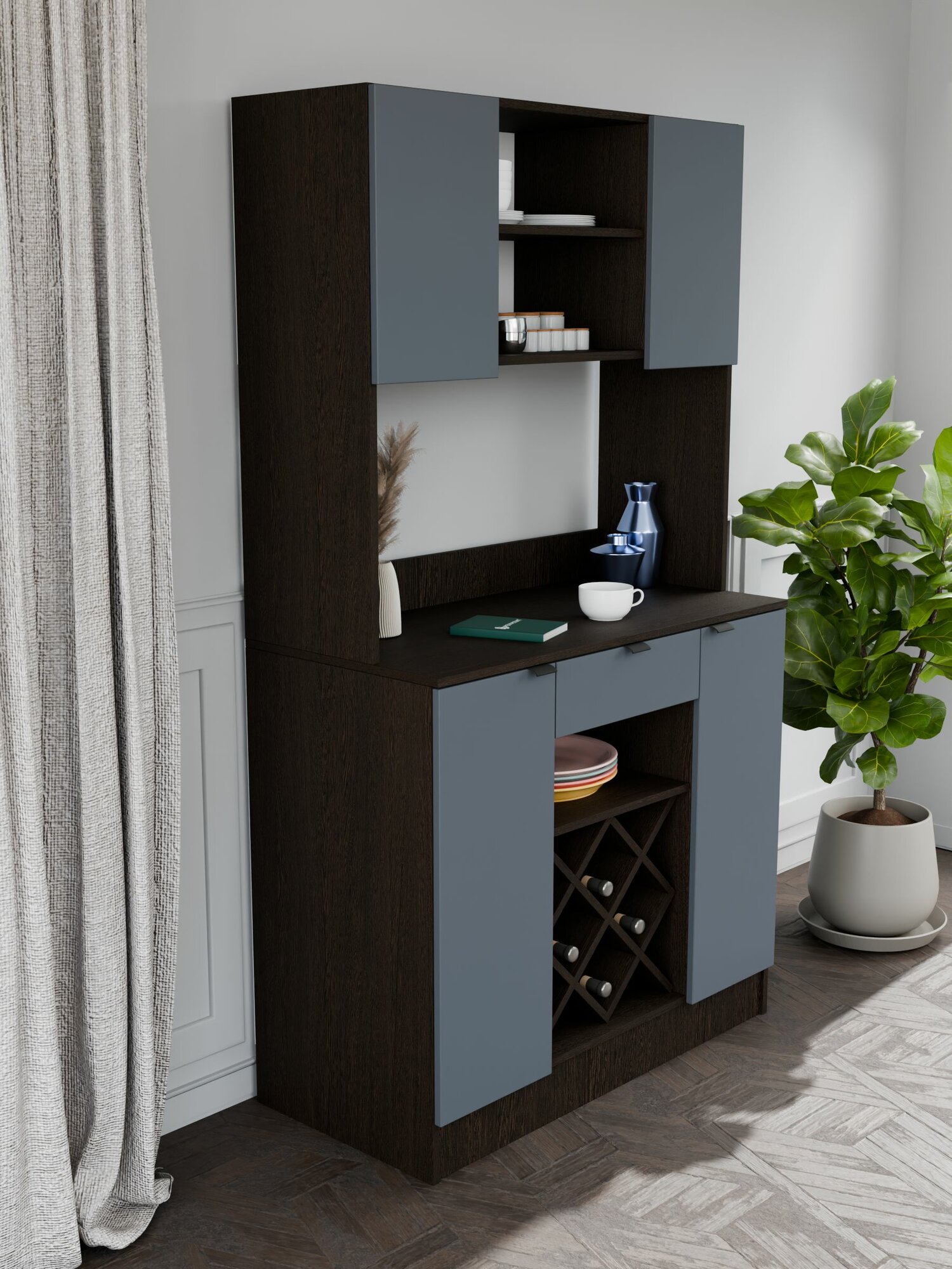 Изумлит Буфет Вилладж-2 100*180*48.5 см (ШхВхГ), венге-графит