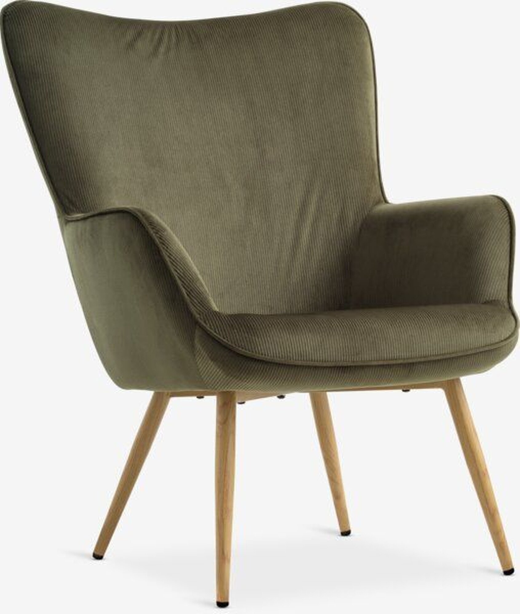 Кресло вельветовое Jysk HUNDESTED, цвет олива /дуб Ш72 x В98 x Г80 см.