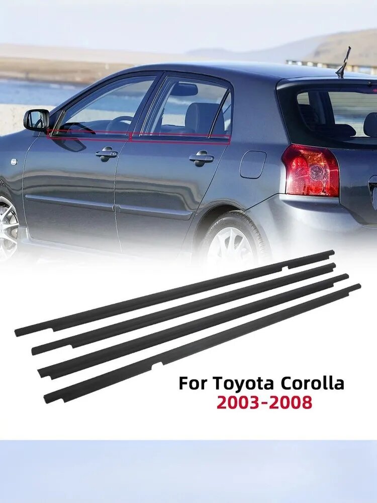Уплотнитель для Toyota Corolla 2003-2008 черный, комплект 4 шт. Резиновый уплотнитель для салона автомобиля — фото 1