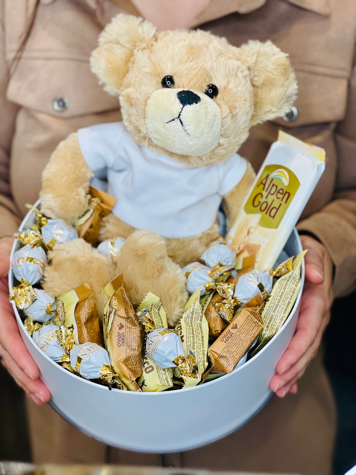 Подарок для ребека: мягкая игрушка и конфеты, плюшевый медведь сюрприз