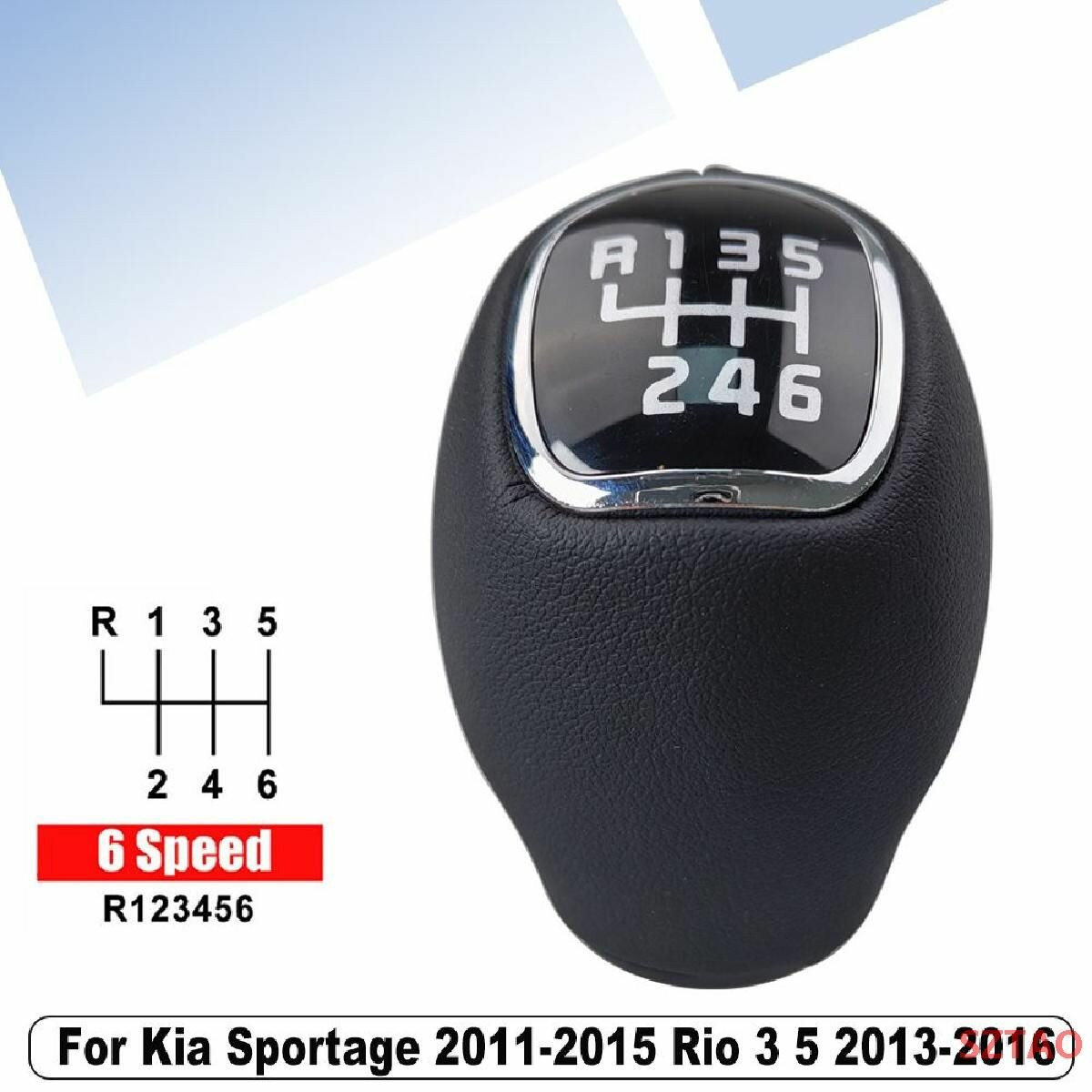Ручка КПП для Kia Sportage и Rio (2011-2016) — ручной 6 скоростей, черная с хромированным кольцом, ABS+кожа OEM