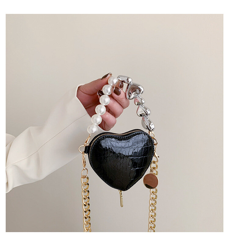 Модная женская сумка, новая корейская модель, мини-сумка в форме сердца, сумка с жемчугом, сумка через плечо, кошелек для помады и мелочи.