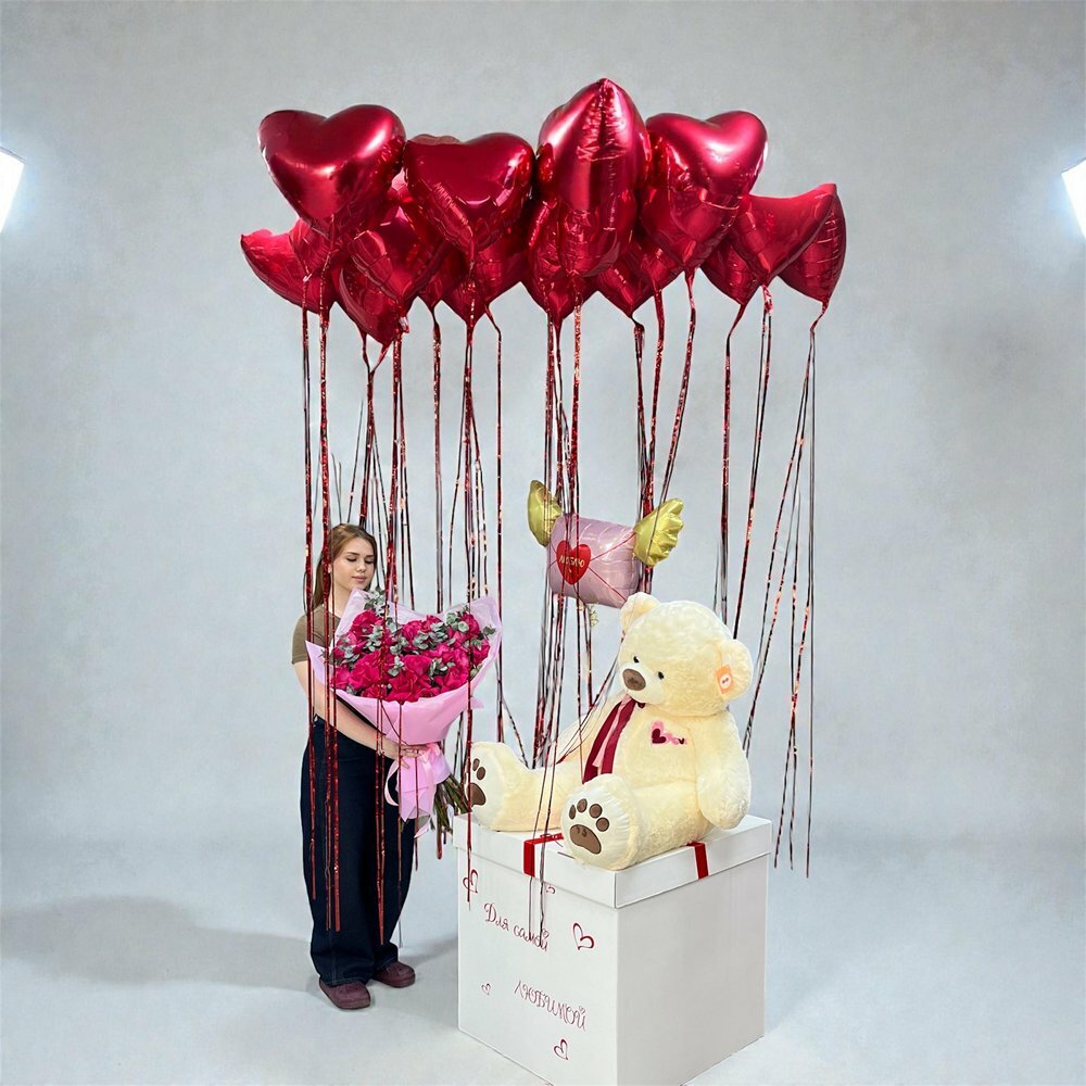 Комбо набор 35 - сюрприз (коробка, шары и цветы)