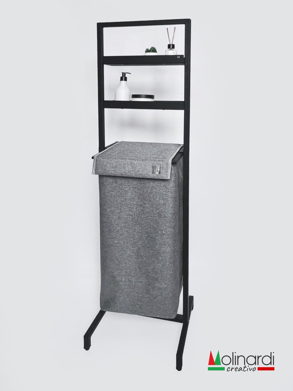 Корзина для белья и стеллажом с полками для хранения узкая К11-СЧ