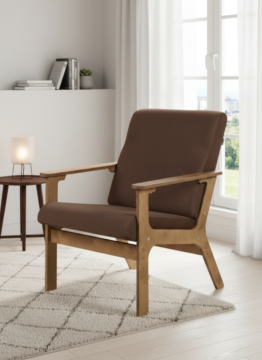 Кресло для отдыха "Ретро мини" с низкой спинкой от "Мягкой посадки", обивка коричневый велюр