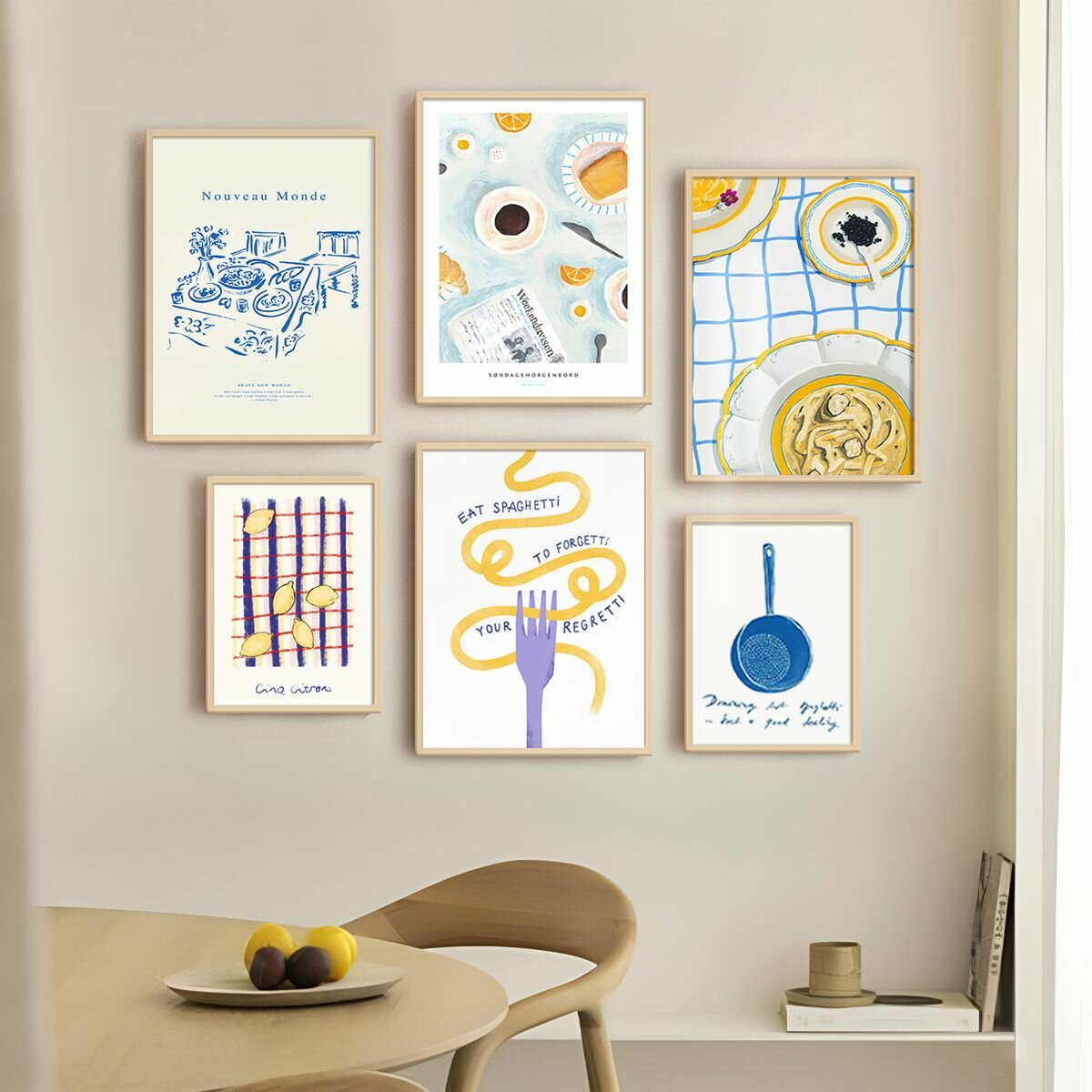 Постеры 6 шт на стену "Паста для кухни" набор картин для интерьера