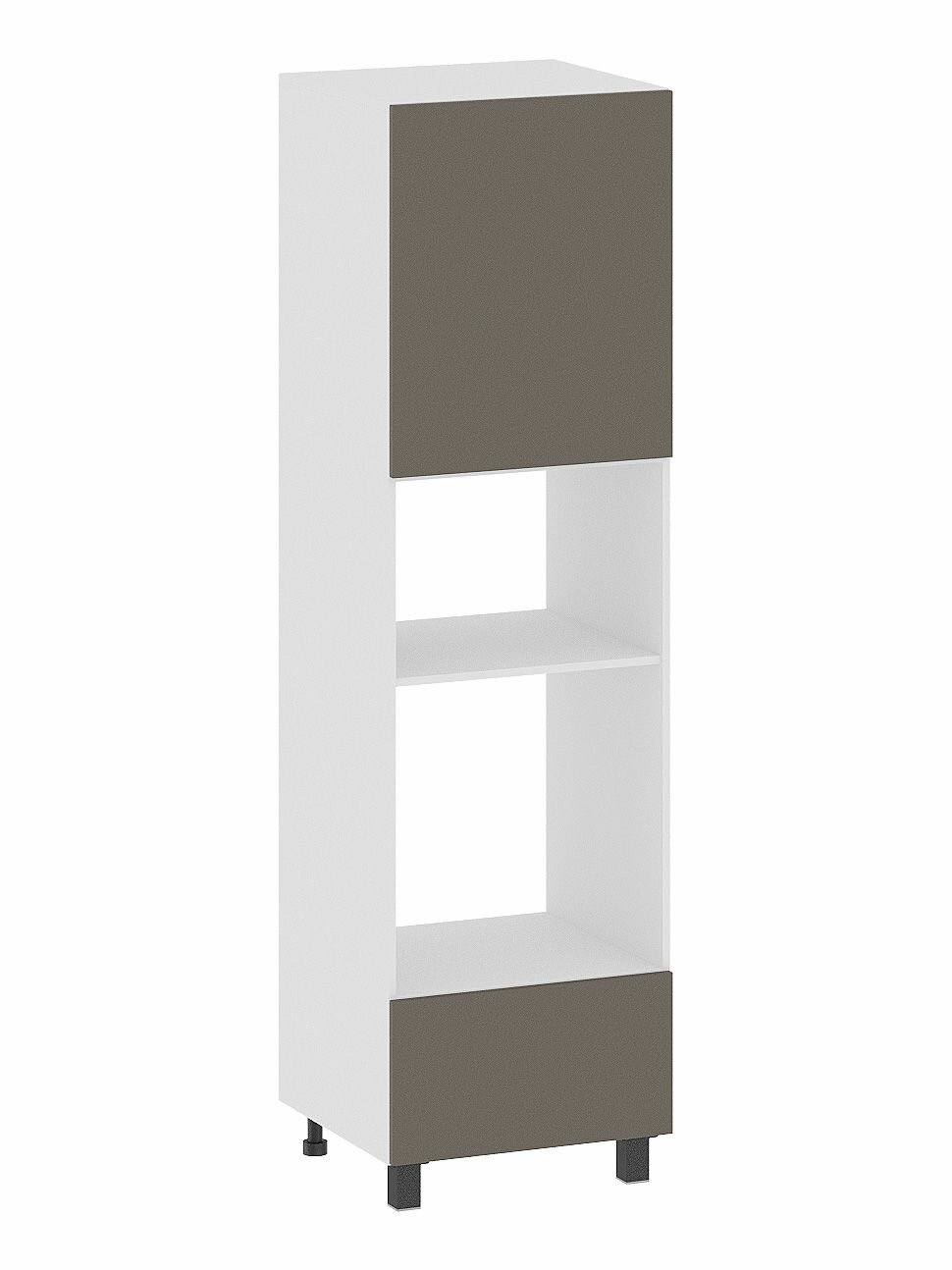 Модуль кухонный напольный, пенал под духовку и СВЧ Аурелио с доводчиками, с полками, с ящиком, 60х56.6х214 см, Белый / Маренго