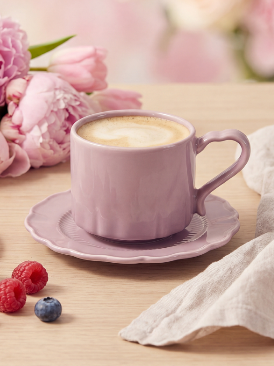 Чайная пара HHODD, керамика, 250мл, лиловая, для СВЧ, набор чашка+блюдце