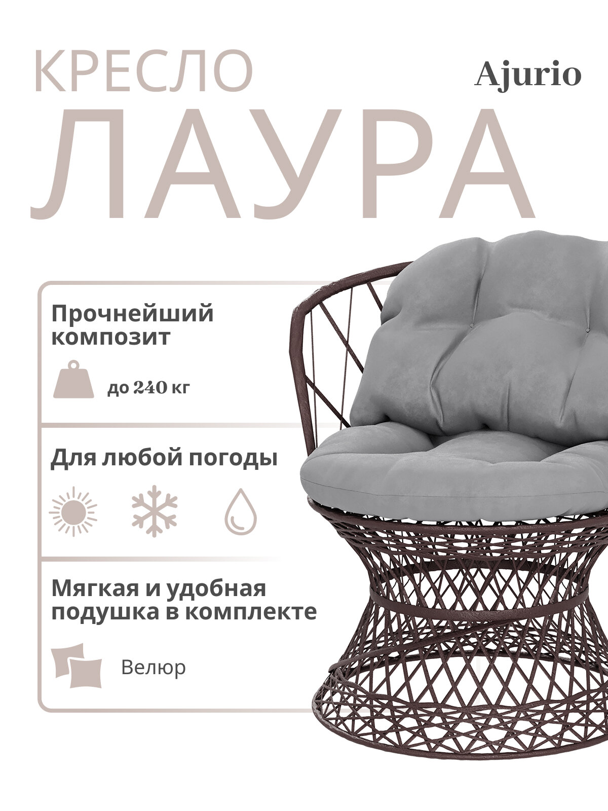 Всепогодное кресло садовое плетёное из ротанга для дома и дачи