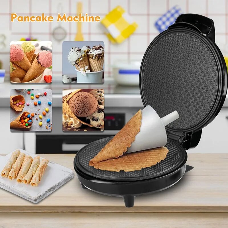 Вафельница PP-KC00740-250328A-25 1200 Вт, черная для приготовления рожков и вафель.