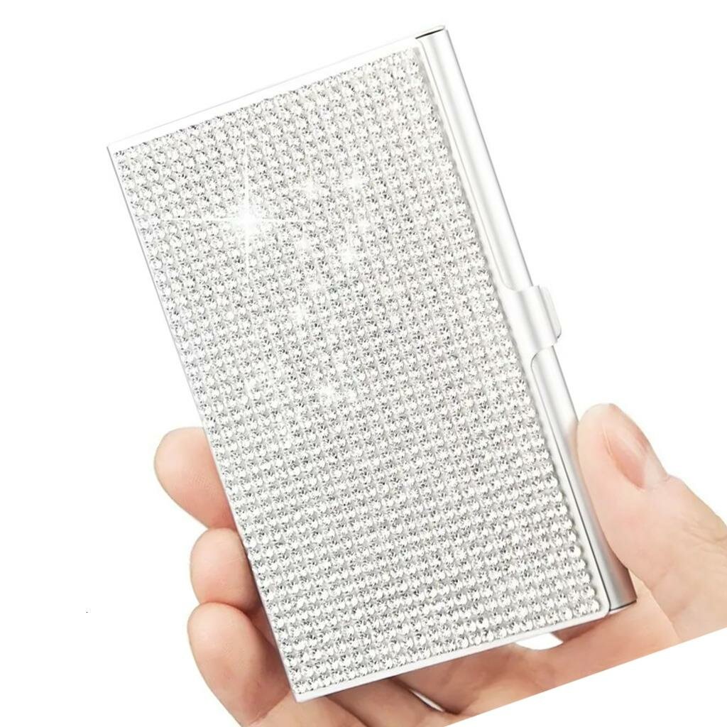 Блестящий металлический органайзер для визиток, Белый