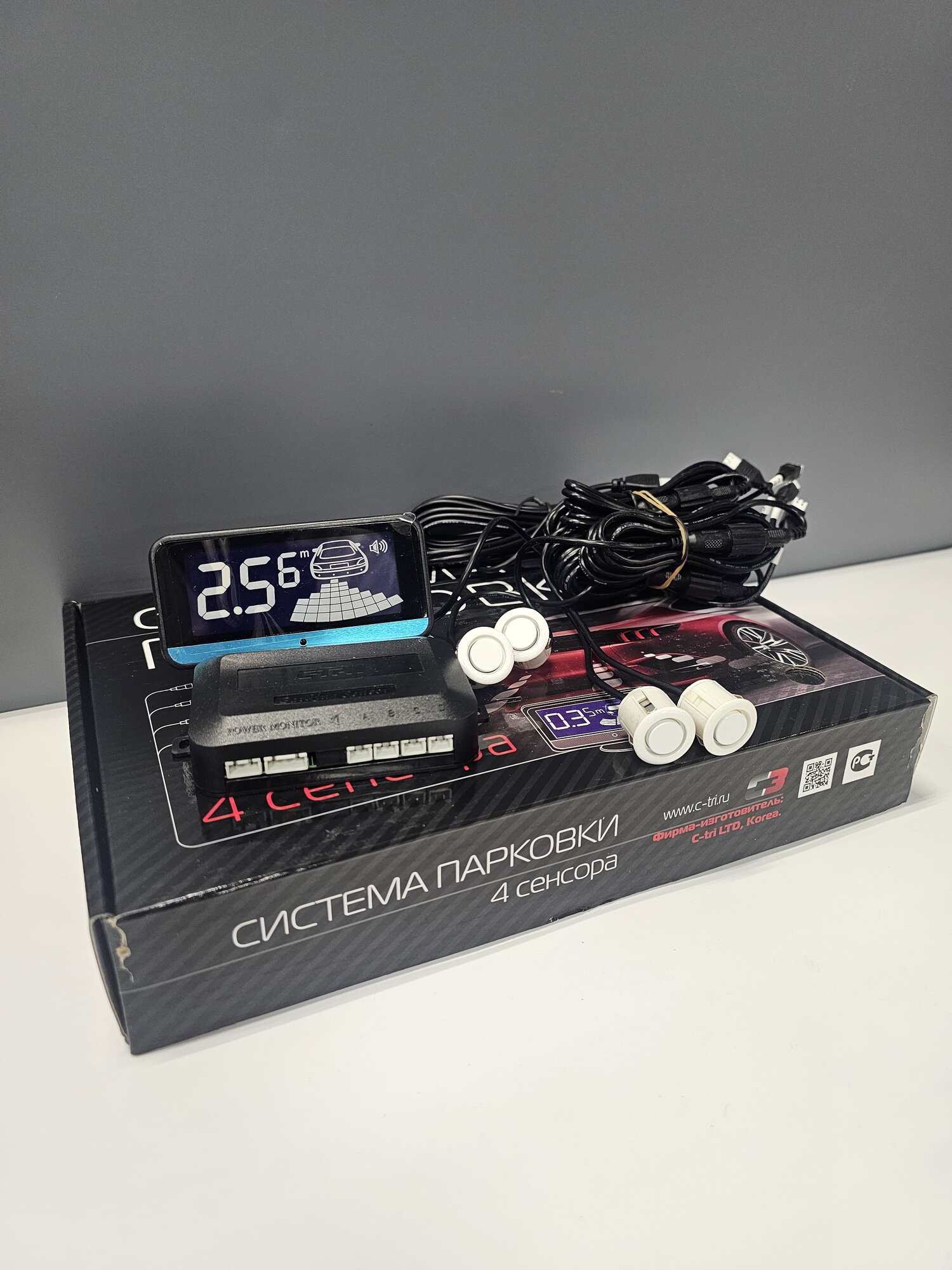 Парктроник белый - Парковочный радар СТ PTS 410V10 (4 датчика) white ЖК дисплей