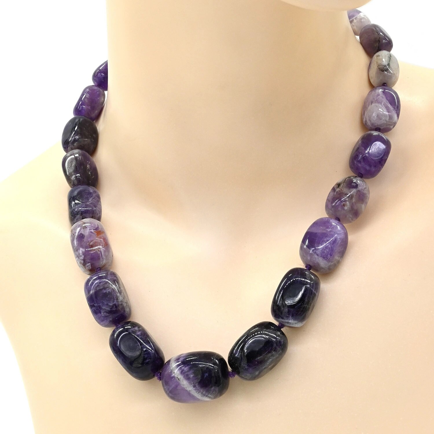 Колье на увеличение из аметиста галтовка, 48см .