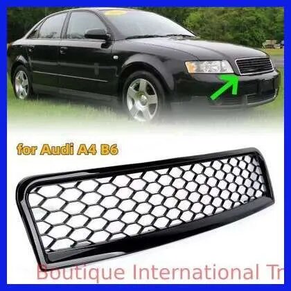 Защитная решетка переднего бампера для Audi A4 B6 2001-2006, черная, 1 шт.