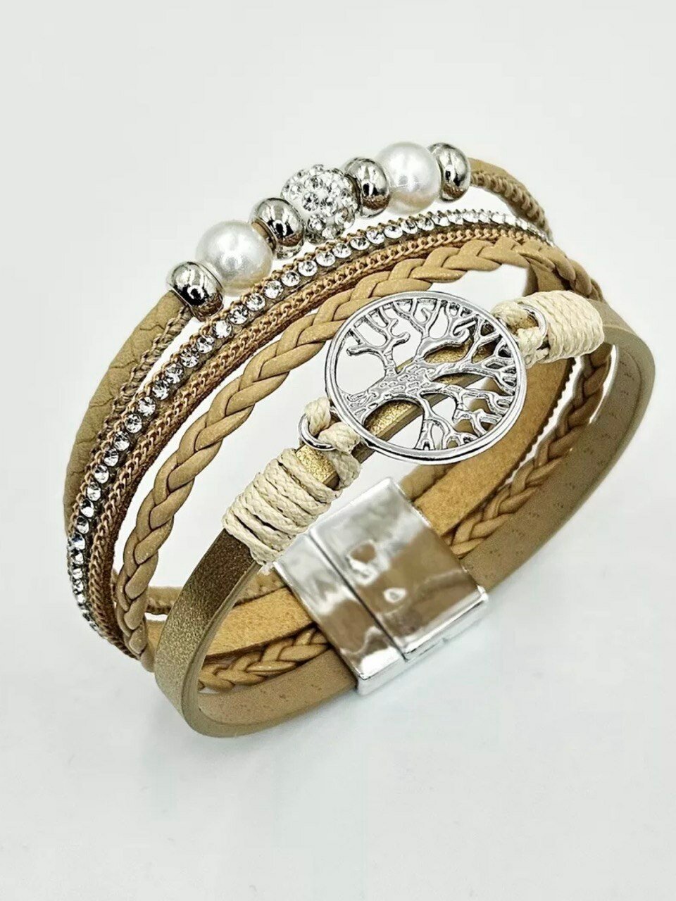 Плетеный браслет, искусственный камень, кристалл