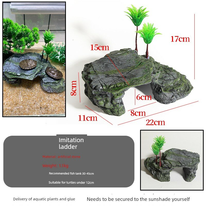 Каменный плавающий сарай с лестницей для черепах в аквариум, натуральный камень, 21x12x8см