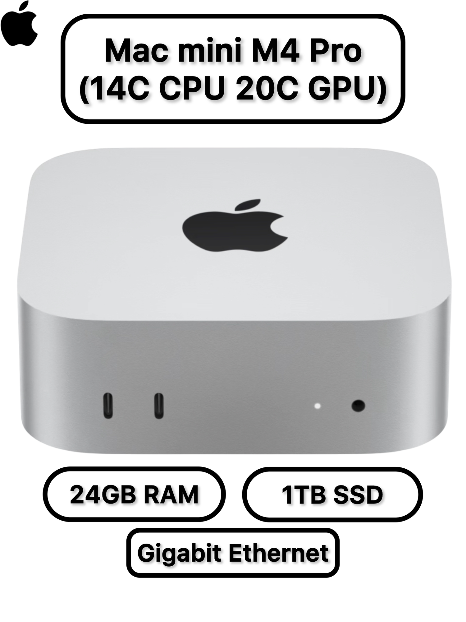 Мини компьютер Apple Mac Mini M4 Pro 2024 14C CPU, 20C GPU, 24GB RAM, 1TB SSD, Z1JV001SU