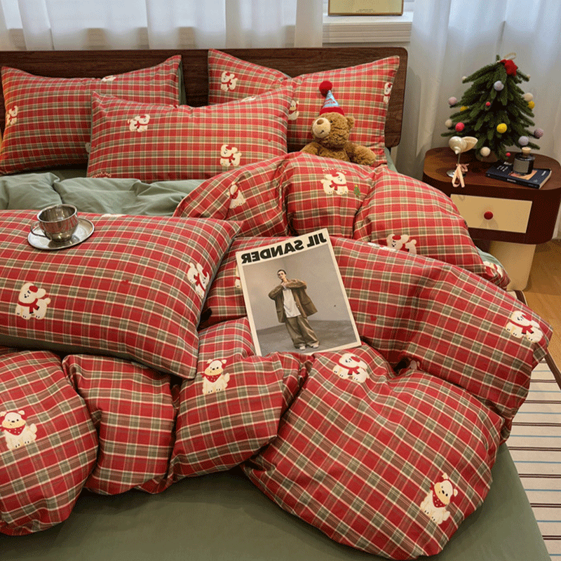 Постельное бельё из хлопка с начёсом, 4 предмета, новый зимний вариант, утолщённое, полностью хлопковое, простыня и пододеяльник